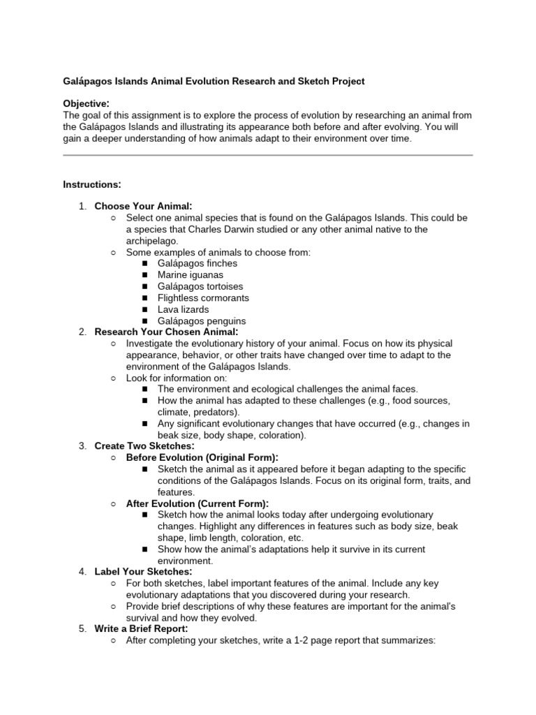 Galápagos Islands Animal Evolution Research and Sketch Project | PDF ...