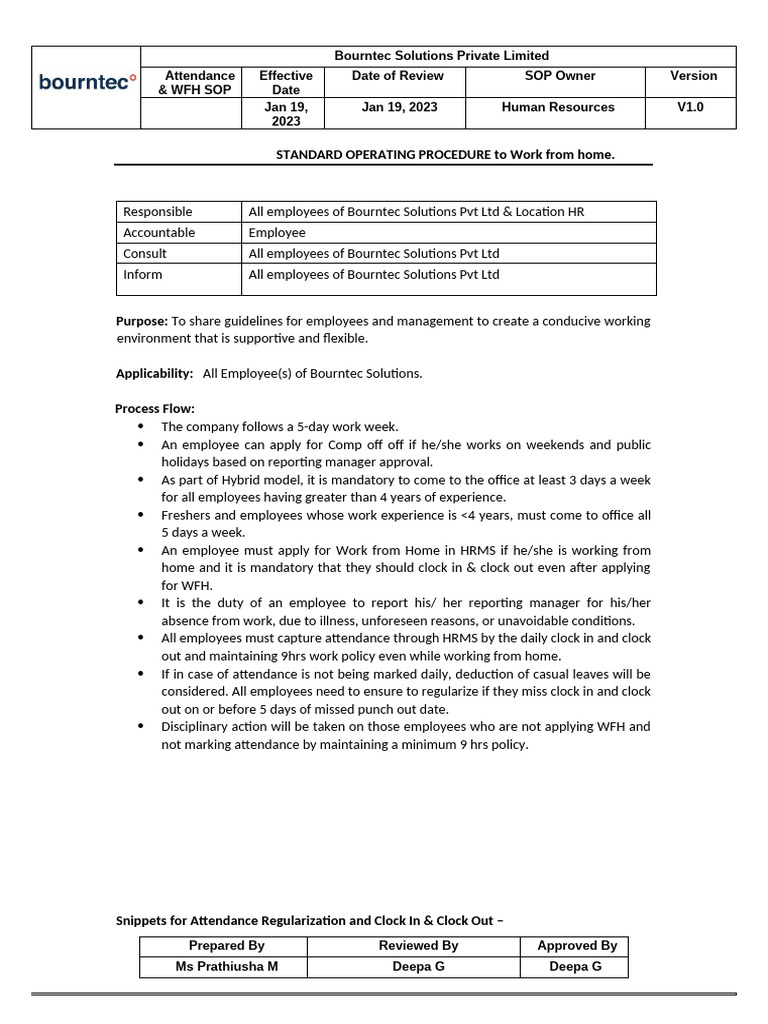 Attendance tracking & WFH - SOP | PDF | Business Process | Industrial ...