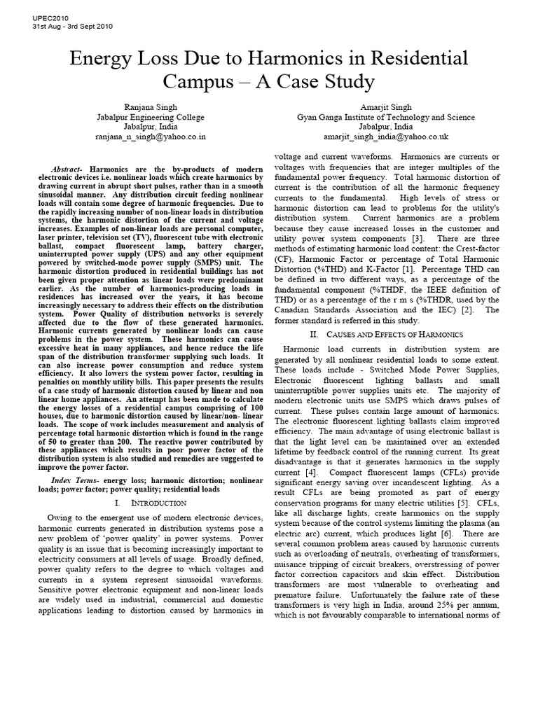 Energy Loss Due To Harmonics in Residential Campus A Case Study | PDF ...