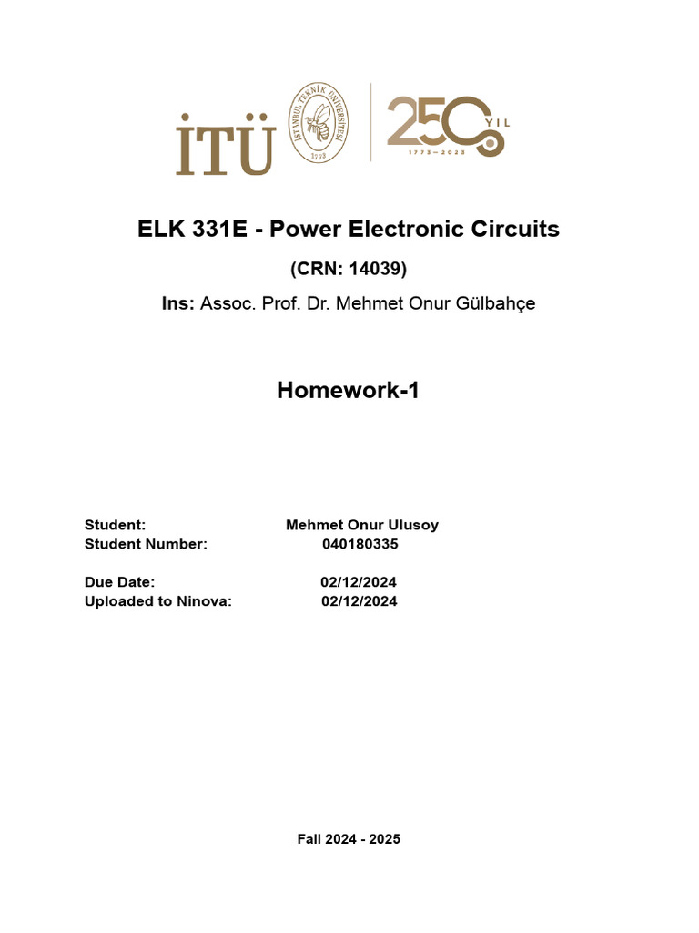 Mehmet Onur Ulusoy - HW1 | PDF | Rectifier | Power (Physics)