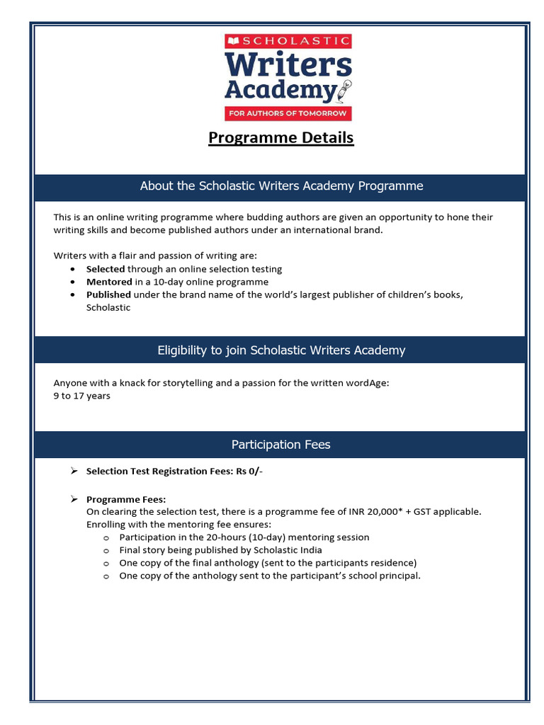 Writers Academy-Details and FAQs Final 2024 | PDF | Copyright | Editing