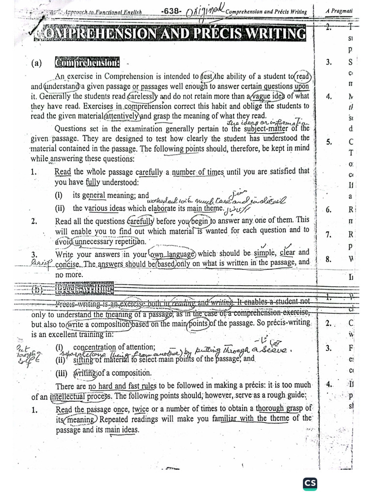 Comprehension and Precis Writing English Notes | PDF