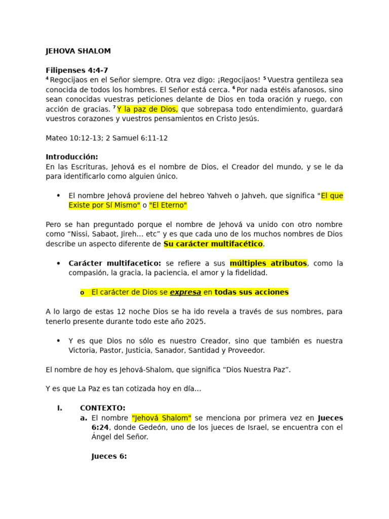Jehová Shalom: Dios Nuestra Paz | PDF | Cristo (título) | Dios
