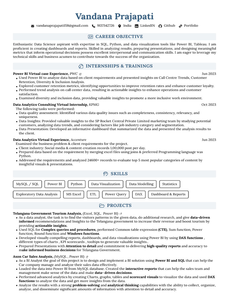 Vandana-Prajapati-DA Resume-Upt | PDF | Data Analysis | Data