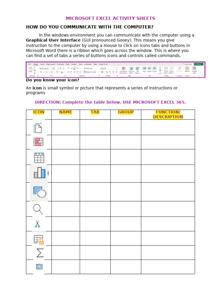 Microsoft Excel Activity Sheetstabs | PDF