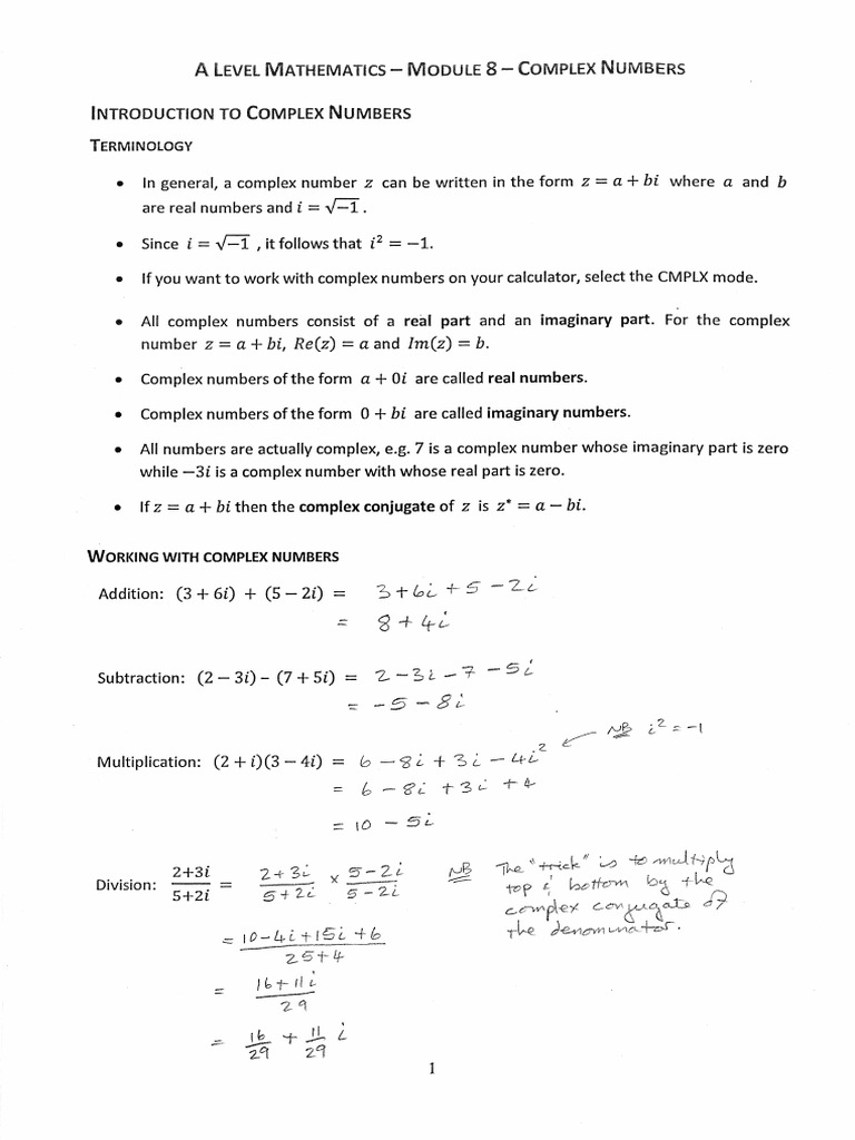 Module 8 - Complex Numbers (Annotated) | PDF