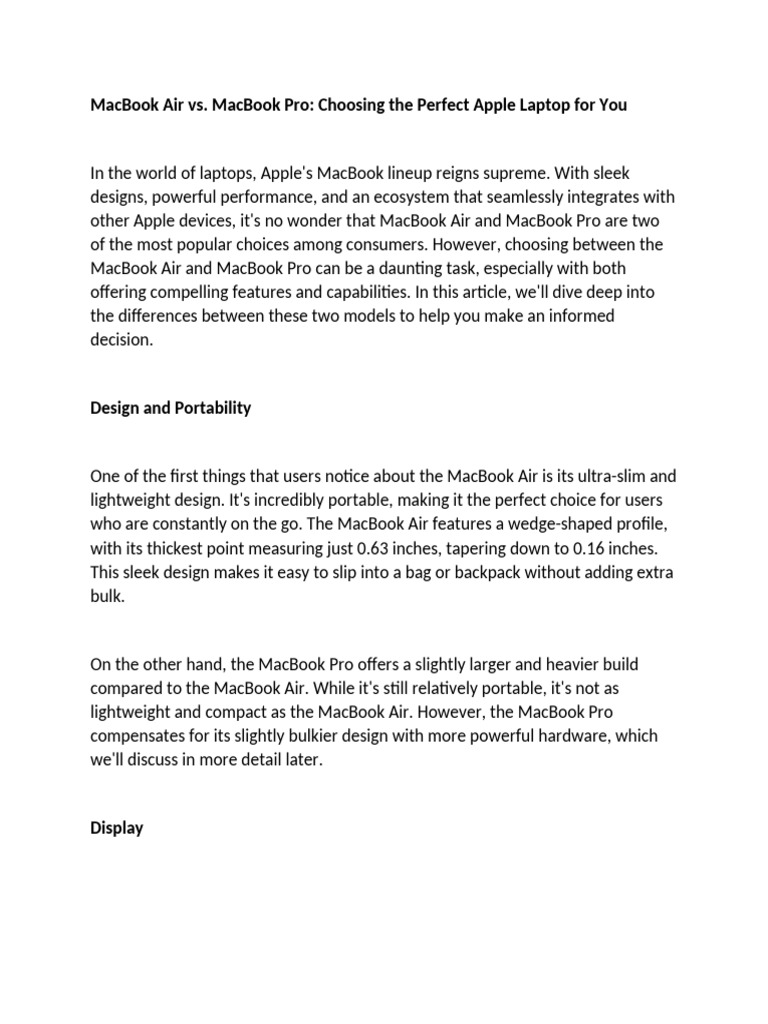 MacBook+Air+vs+Macbook+Pro | PDF | Laptop | Computer Hardware