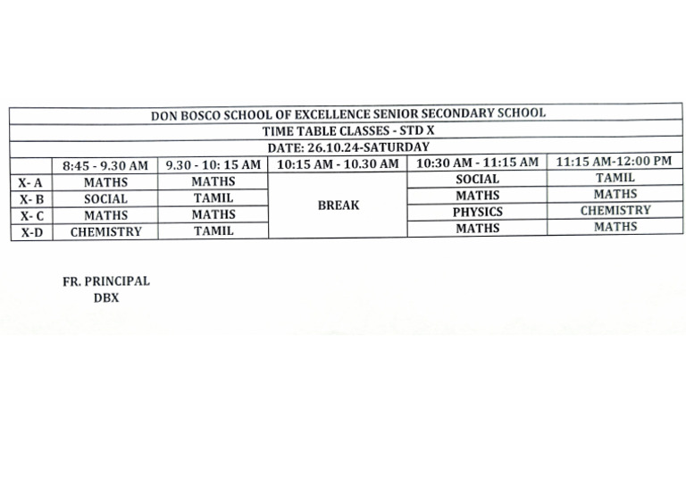 Class 10 - Time Table For 26-10 | PDF