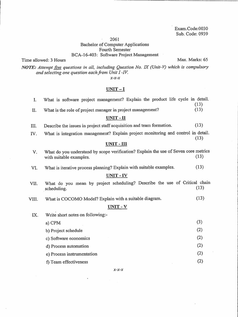BCA 4th Sem BCA-16-403 Software Project Management July 2021 | PDF BCA 4th Sem BCA-16-403 Software Project Management July 2021 | PDF