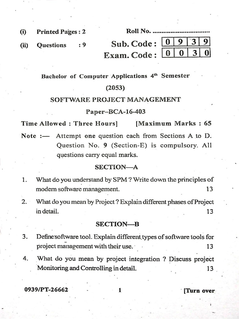BCA 4th Sem BCA-16-403 Software Project Management May 2023 | PDF