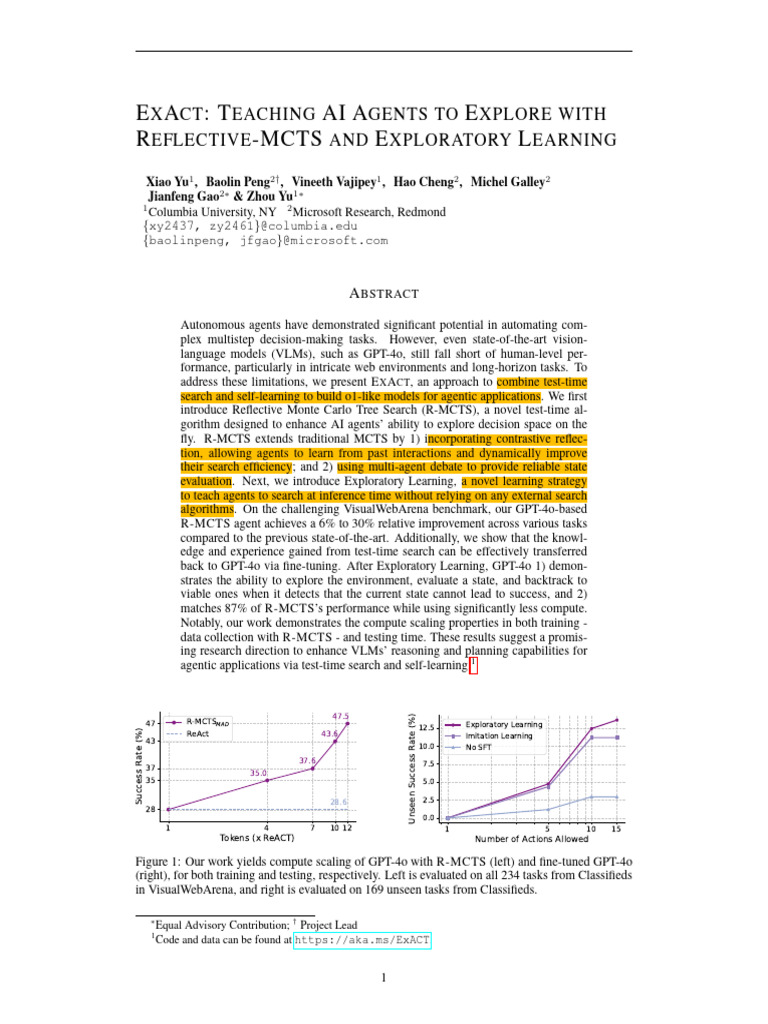 ExACT_Teaching AI Agents to Explore with Reflective-MCTS and Exploratory Learning | PDF ...