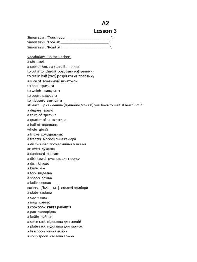 A2 Lesson 3: ( K T.LƏ - Ri) | PDF