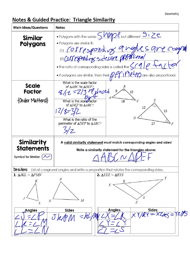 Ryleigh Scruggs - Triangle Similarity Guided Notes | PDF