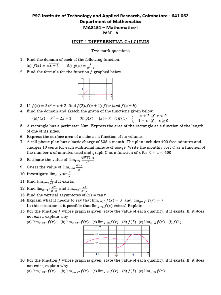 Differential Calcu Unit 1 2marks | PDF | Tangent | Function (Mathematics)