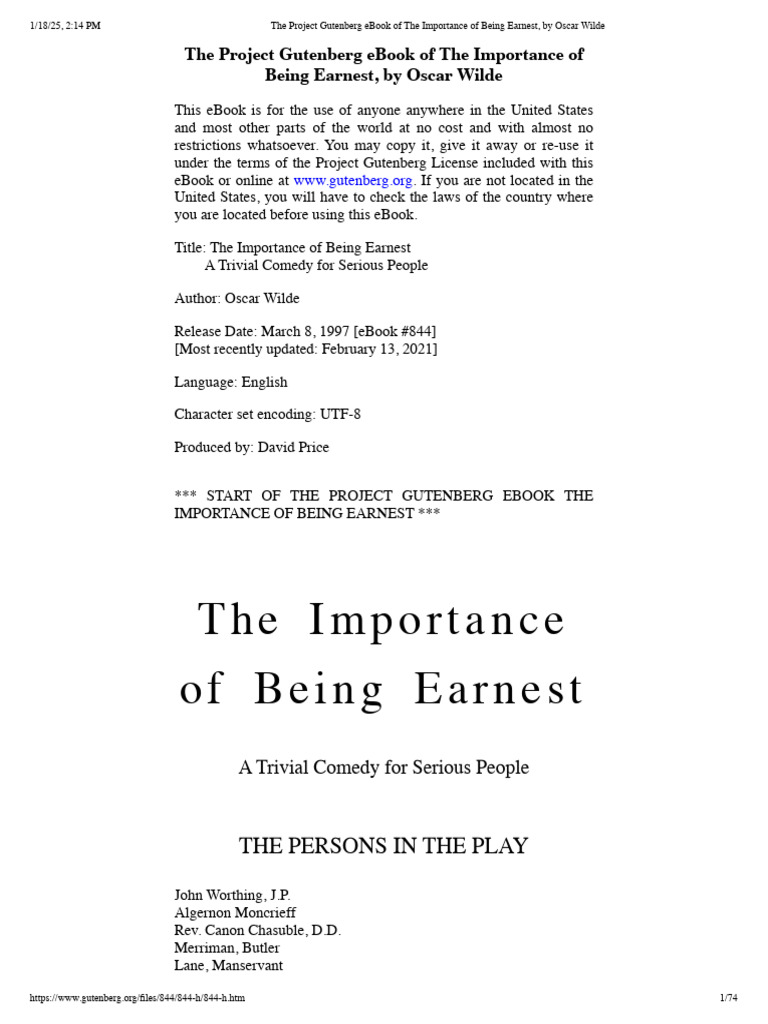 Importance of Being Earnest | PDF | The Importance Of Being Earnest