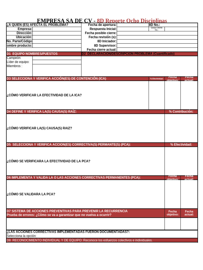 Copia de 8 - Formato 8 Disciplinas | PDF | Toma de decisiones