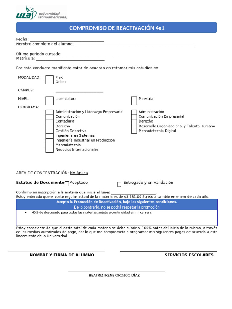 Compromiso de Reactivación Escolar 4x1 | PDF