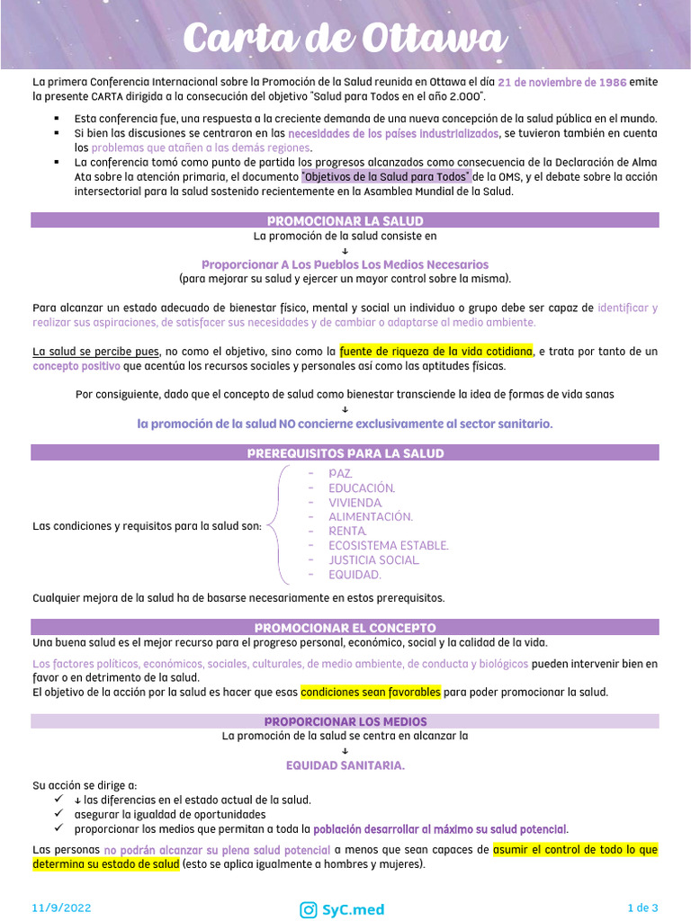 Promoción de la Salud: Carta de Ottawa | PDF | Promoción de la salud ...