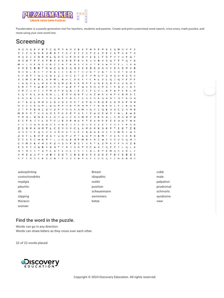Word Search Puzzle - Discovery Education Puzzlemaker | PDF
