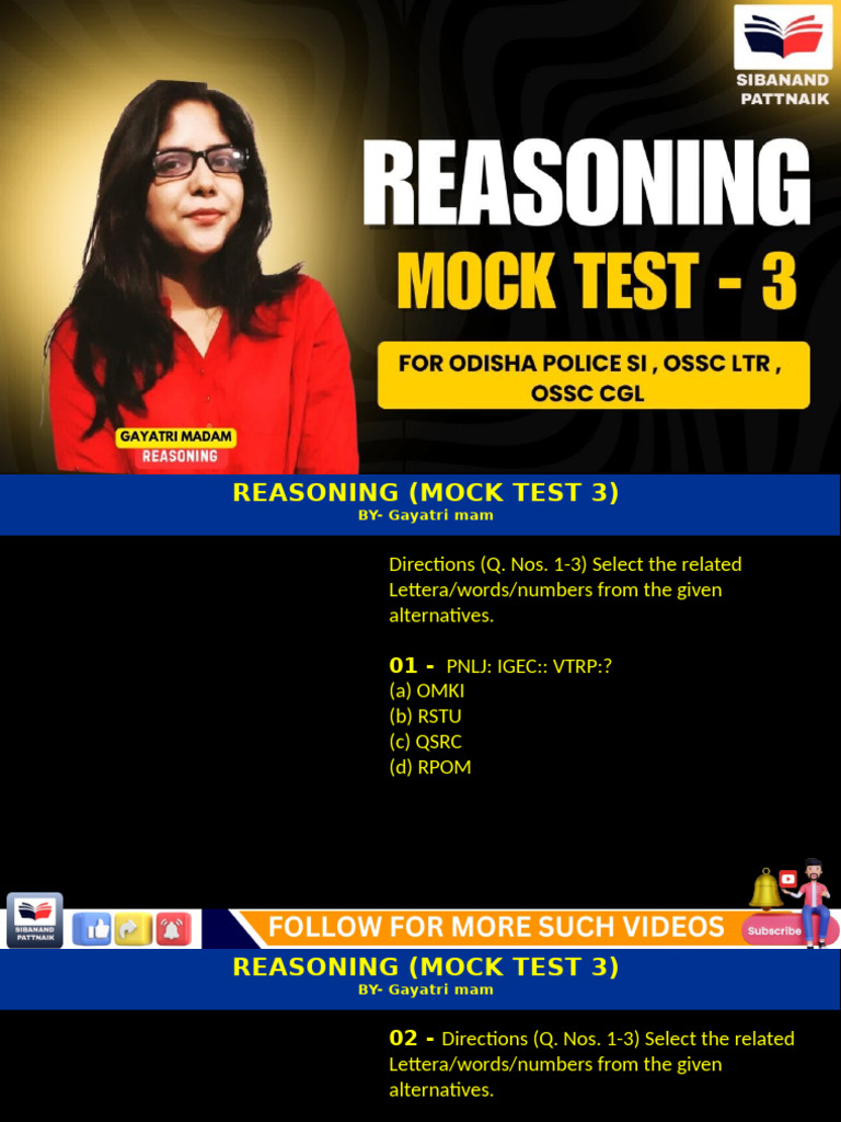 Reasoning Mock Test 3 Questions | PDF