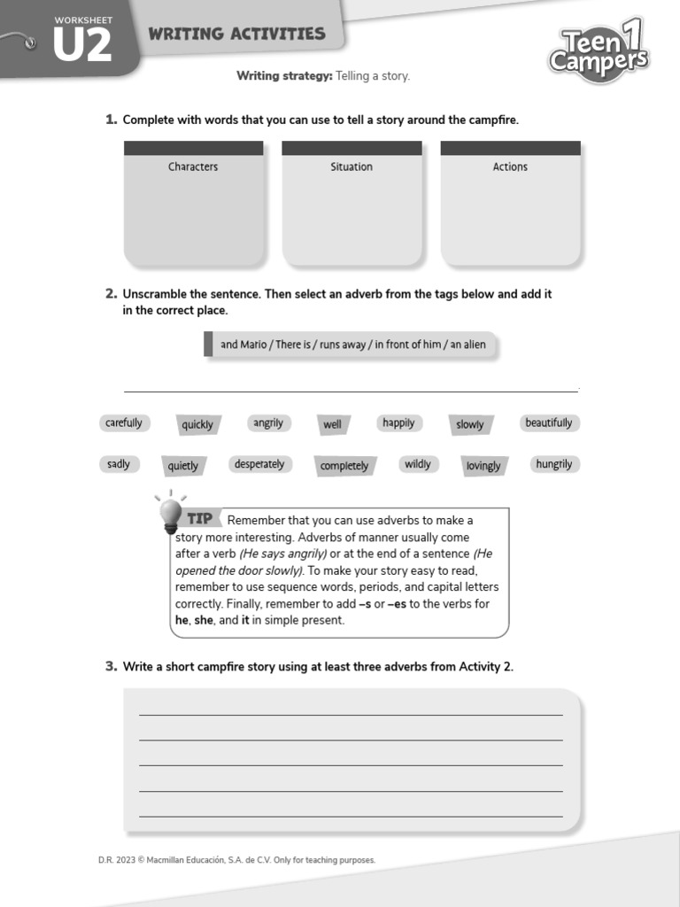 TC1E Level 1 Worksheet Writing U2 | PDF