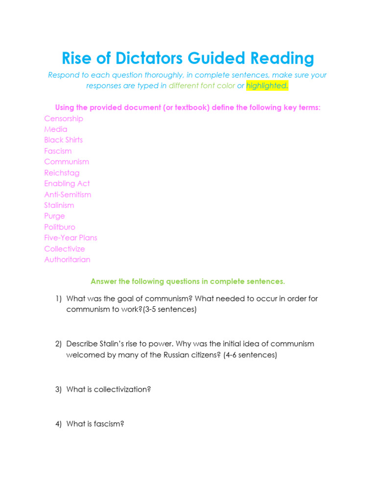 Key Terms and Concepts in Dictatorship | PDF