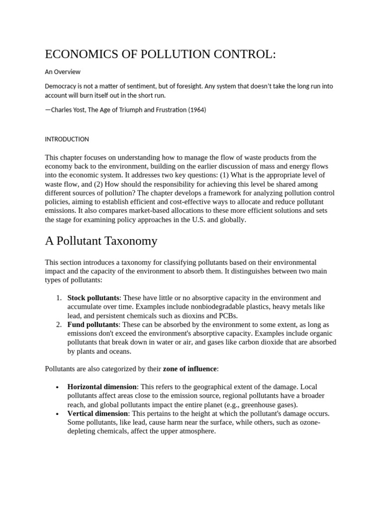 Economics of Pollution Control Overview | PDF | Emissions Trading ...