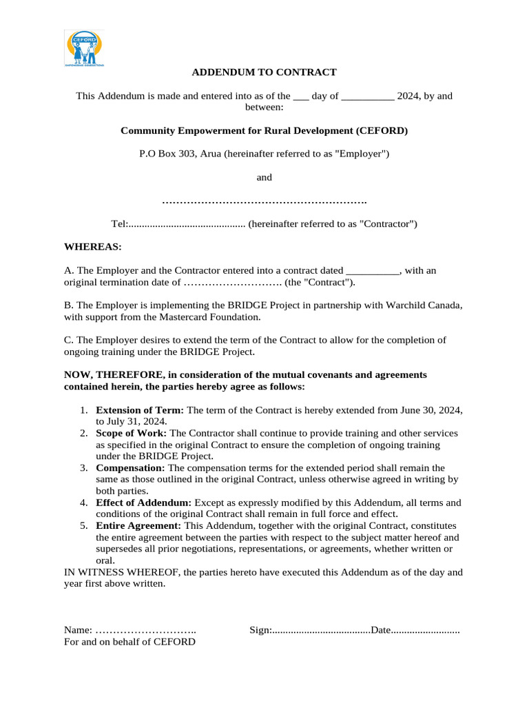 ADDENDUM TO CONTRACT MCPs | PDF
