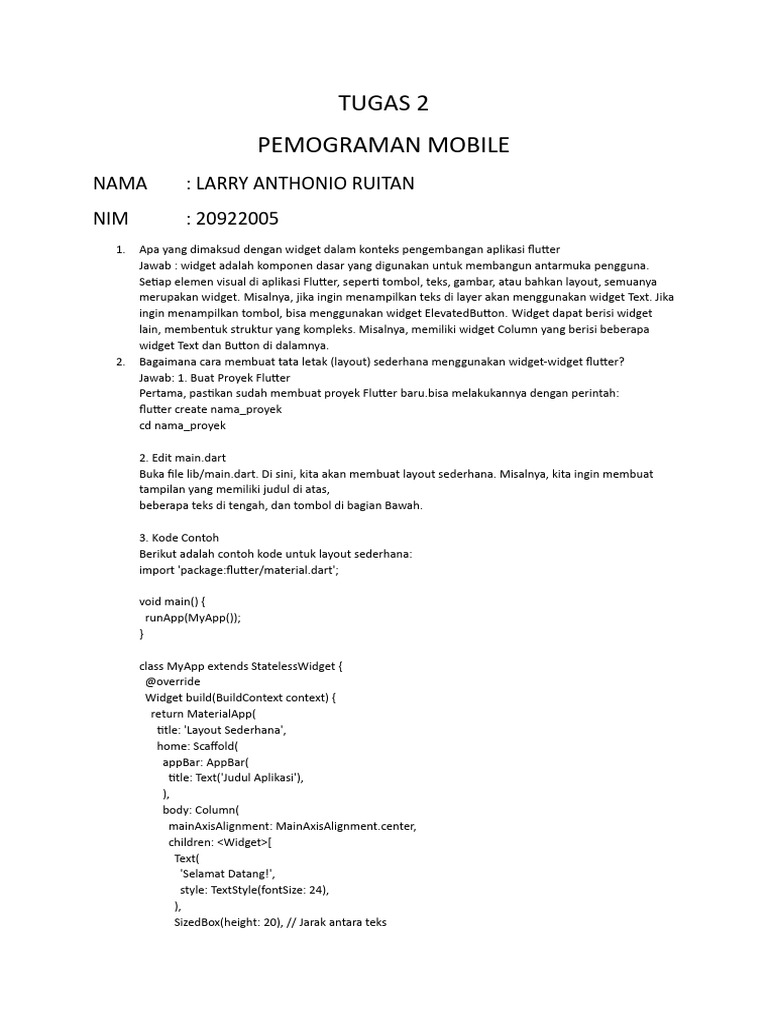 Tugas 2 Pemograman Mobile - Larry Ruitan | PDF