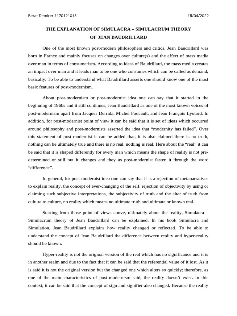 SIMULACRA ODEV | PDF | Postmodernism | Metaphysics SIMULACRA ODEV | PDF | Postmodernism | Metaphysics