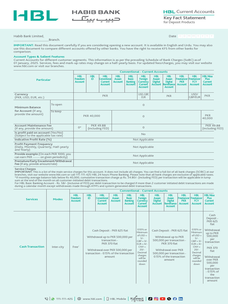 KFS HBL Conventional Digital Current Account Jan 2025 1 | PDF ...