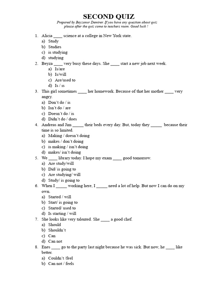 Second Quiz | PDF | Grammar | Linguistics