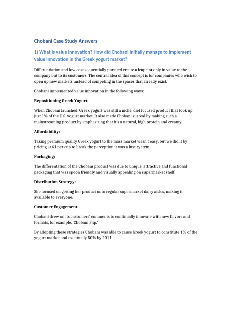 Chobani - Case - Study - Answers (1) Shaheer Malik | PDF | Marketing | Business