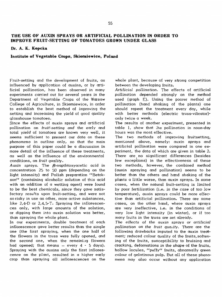 1966 - THE USE OF AUXIN SPRAYS OR ARTIFICIAL POLLINATION IN ORDER TO ...