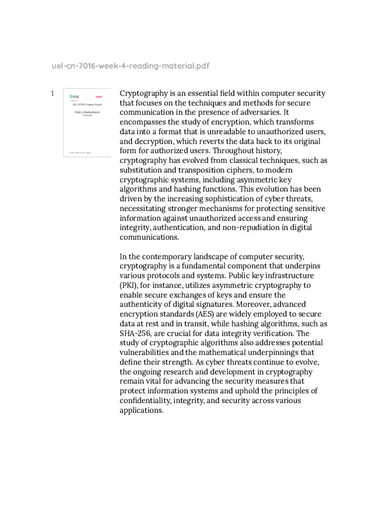 Uel-Cn-7016-Week-4-Reading-Material - Complete | PDF | Cryptography | Encryption