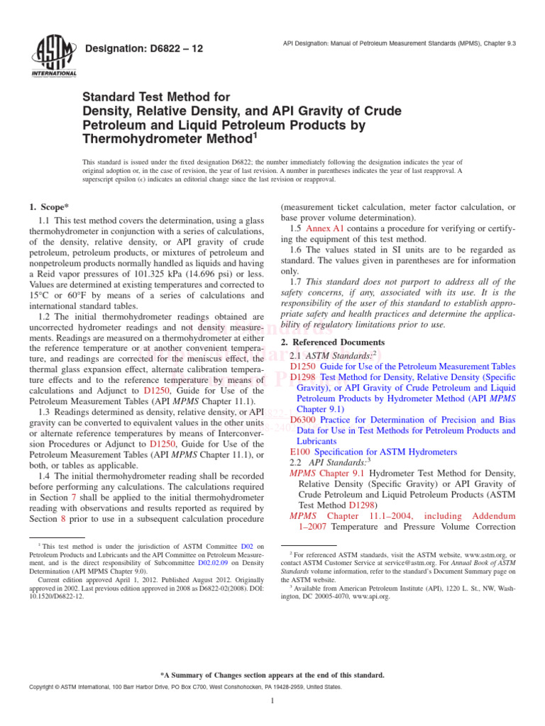 ASTM-D6822-12 | PDF | Density | Temperature