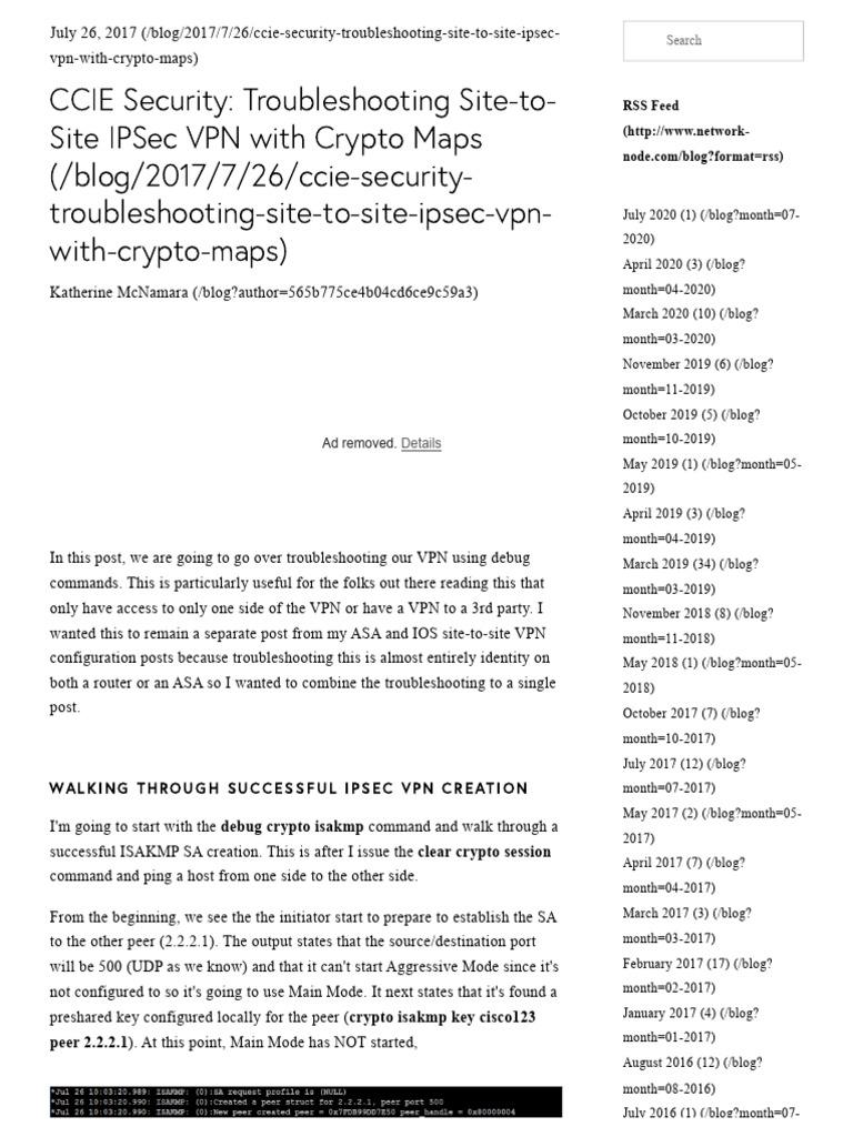 CCIE Security - Troubleshooting Site-to-Site IPSec VPN With Crypto Maps - Networking Fun | PDF ...