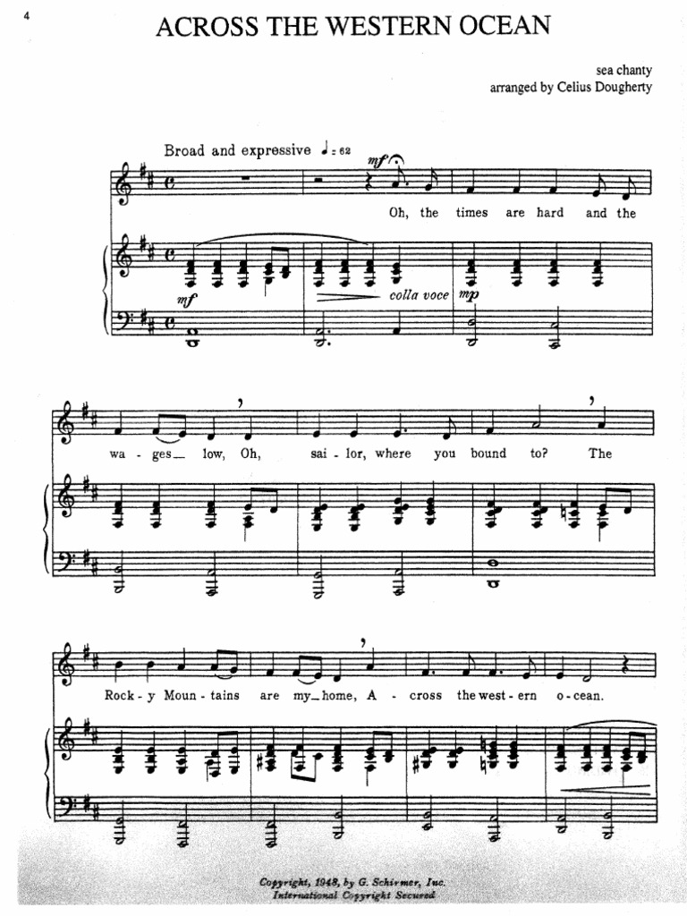 Across The Weastern Ocean Sheet Music (Bari or Med Low) | PDF