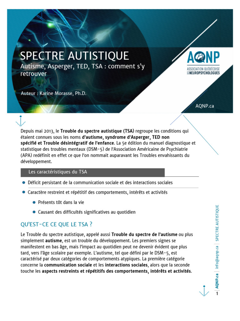 Comprendre le Trouble du Spectre Autistique | PDF | Trouble du spectre ...
