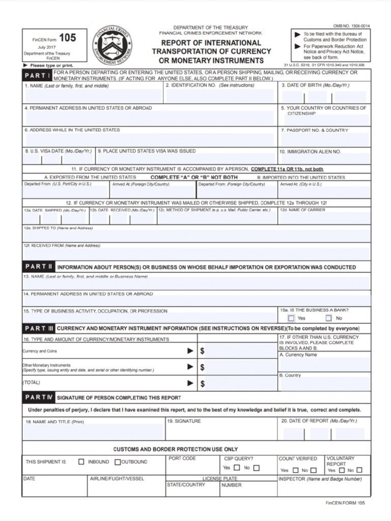 Fincen Report of Currency Transportation | PDF