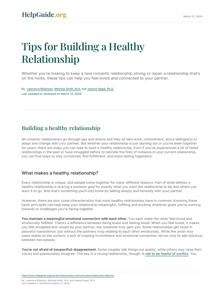 Tips for Building a Healthy Relationship | PDF | Intimate Relationships ...