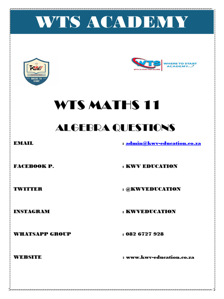 2025 WTS Maths 11 Algebra Questions | PDF