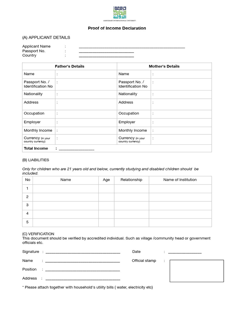 Proof of Income Declaration | PDF
