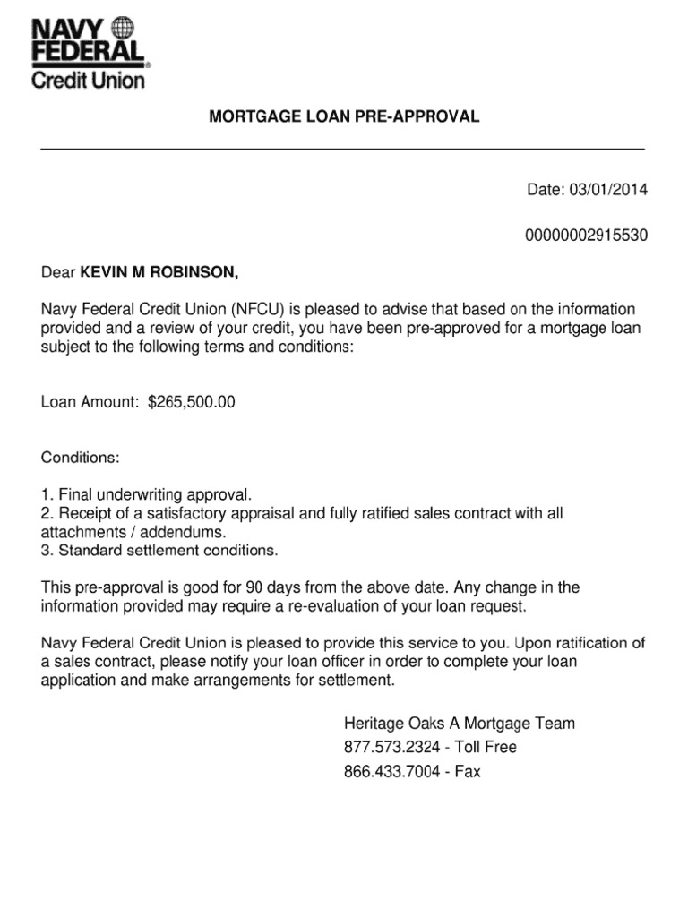 Navy Federal Crdit Union Loan Pre Approval | PDF