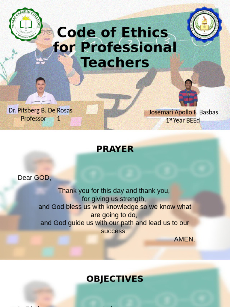 BASBAS, JOSEMARI APOLLO F. BEEd 1St Year Code of Ethics | PDF | Teachers | Profession