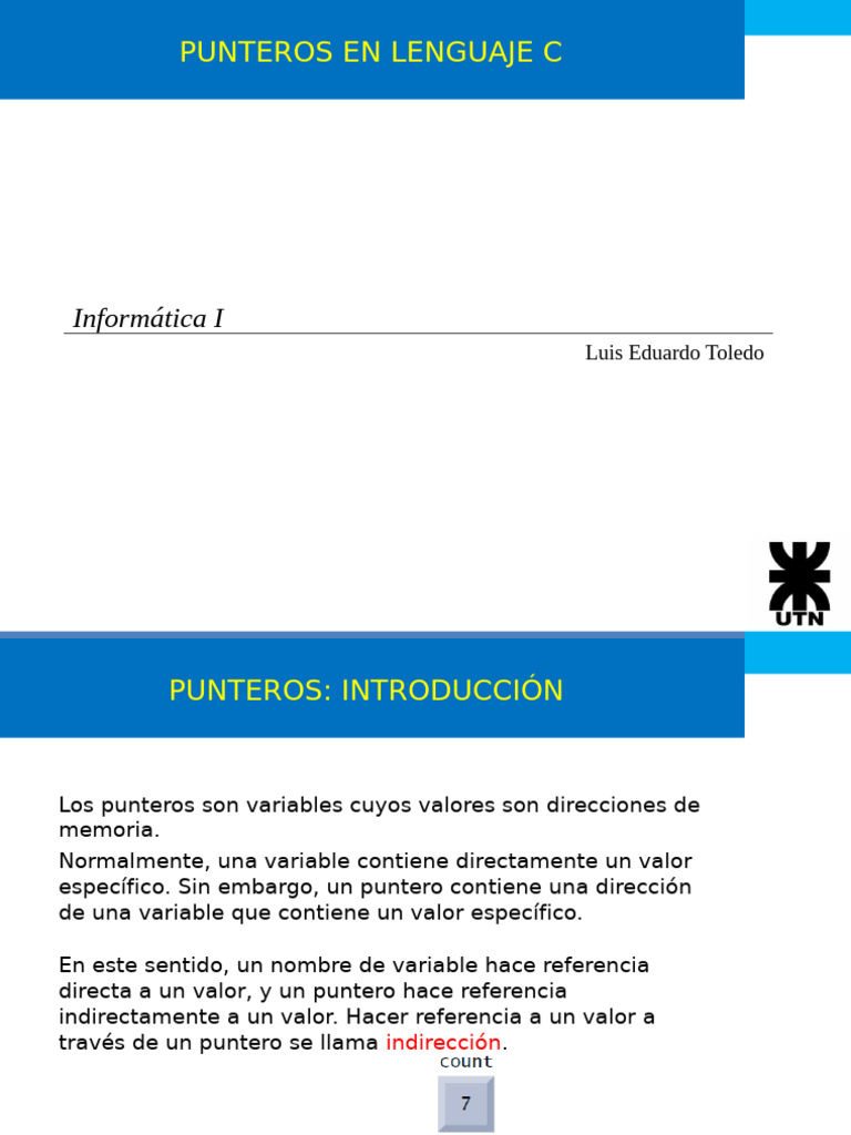 Unidad 8 - Punteros en Lenguaje C | PDF | Puntero (Programación de computadora) | Desarrollo de ...