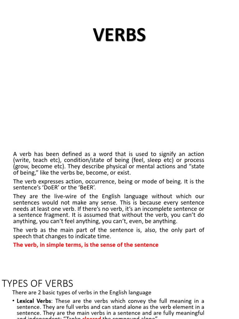 Lecture Notes - Verbs 3 | PDF | Verb | Grammatical Tense