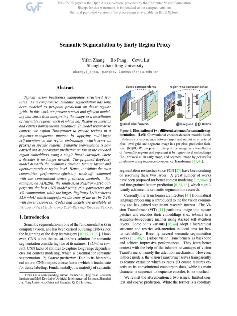 Zhang Semantic Segmentation by Early Region Proxy CVPR 2022 Paper | PDF | Image Segmentation ...