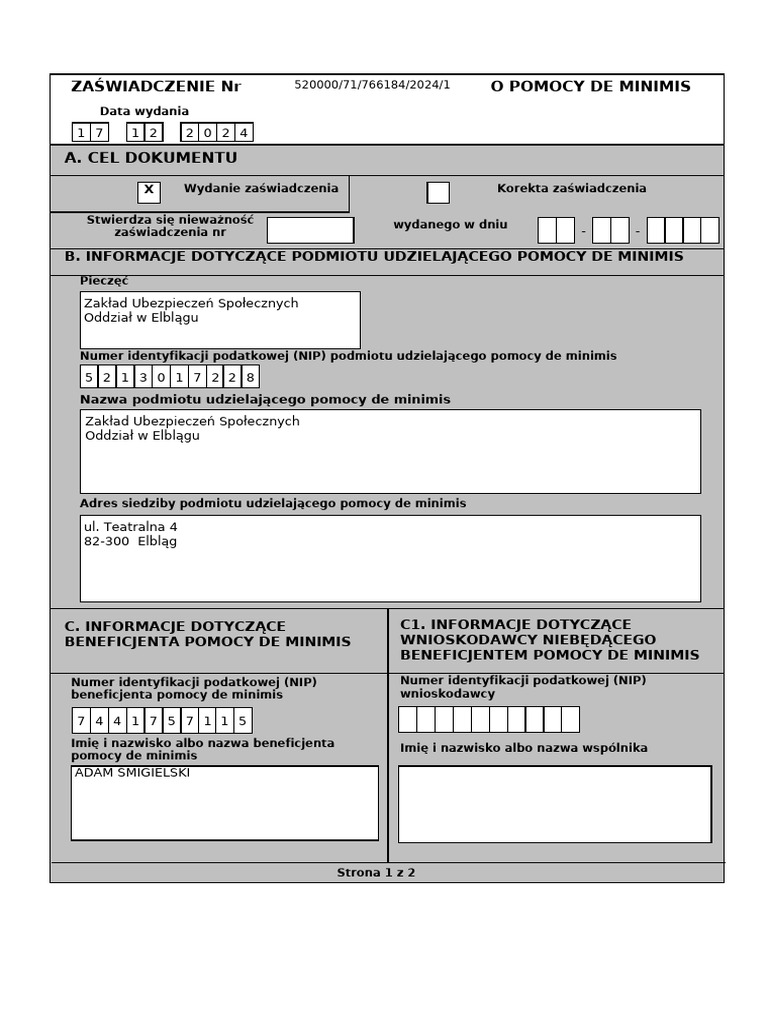 Zaświadczenie - Rws R Zasw | PDF