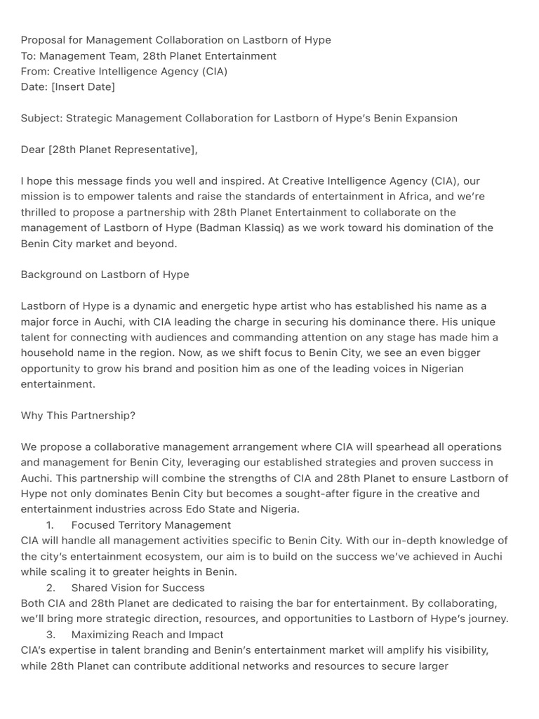 Proposal For Management Collaboration On Lastborn of Hype | PDF | Brand | Business